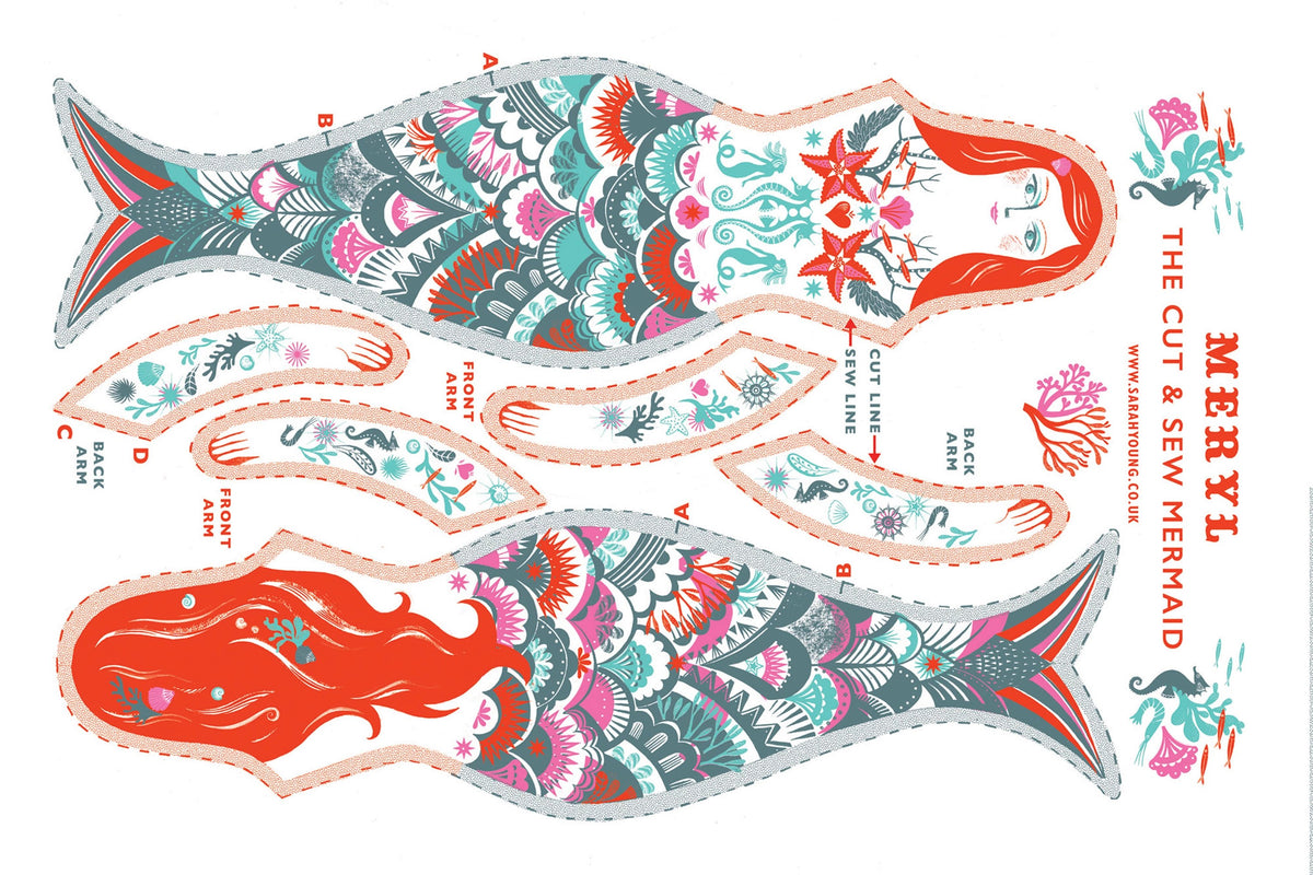 Meryl The Mermaid Tea Towel / Cut and Sew Kit - A silkscreen design by ...